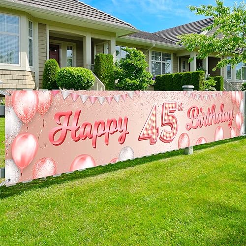 Happy 45th Birthday Rose Gold Banner Backdrop Cheers to 45 Years Old Confetti Balloons Theme Decor for Women 45 Years Old Pink Birthday Party Supplies Bday Decorations Gift Background Favors Glitter