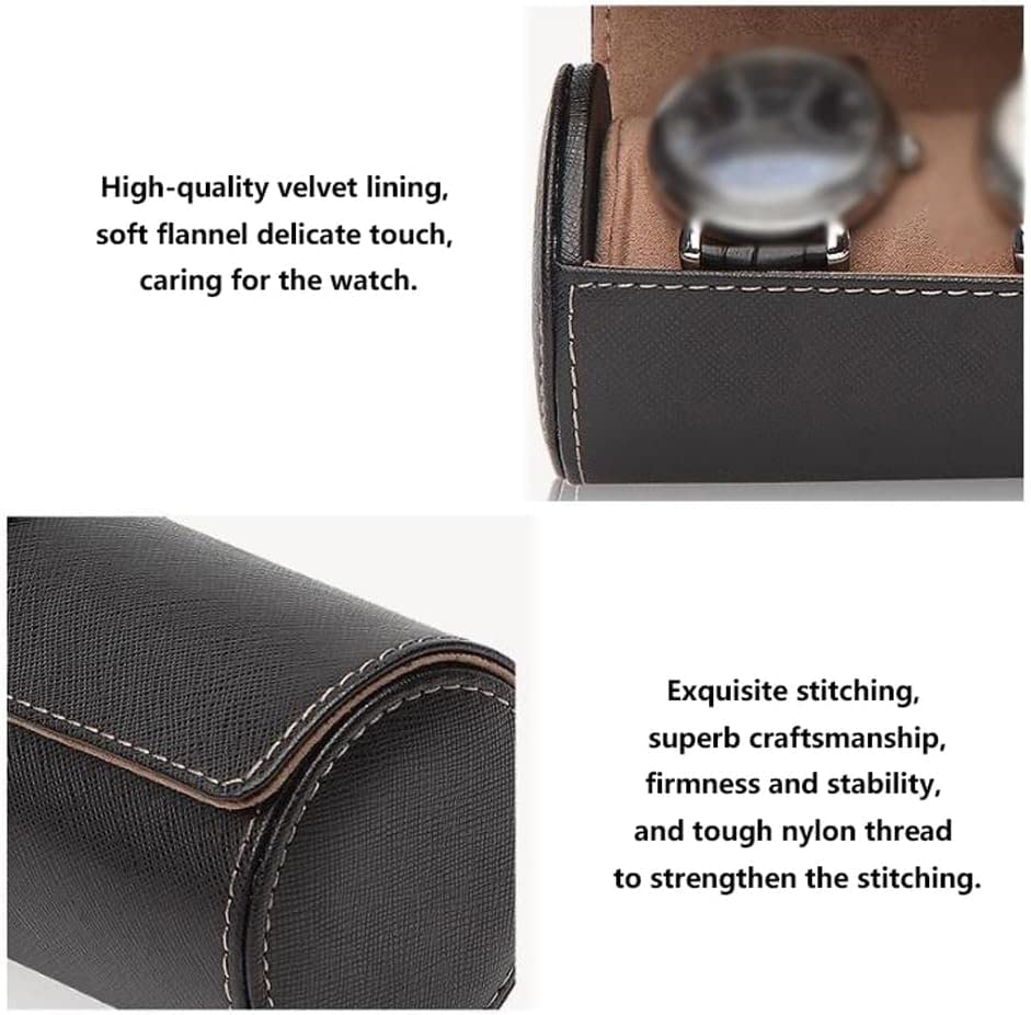 Watch Holder Watch Roll Travel Suitcase Retro Round Watch Organiser Box Leather 3 Slots Watch Box Display Storage Case Watch Organizer (Color : Red) (Black2)