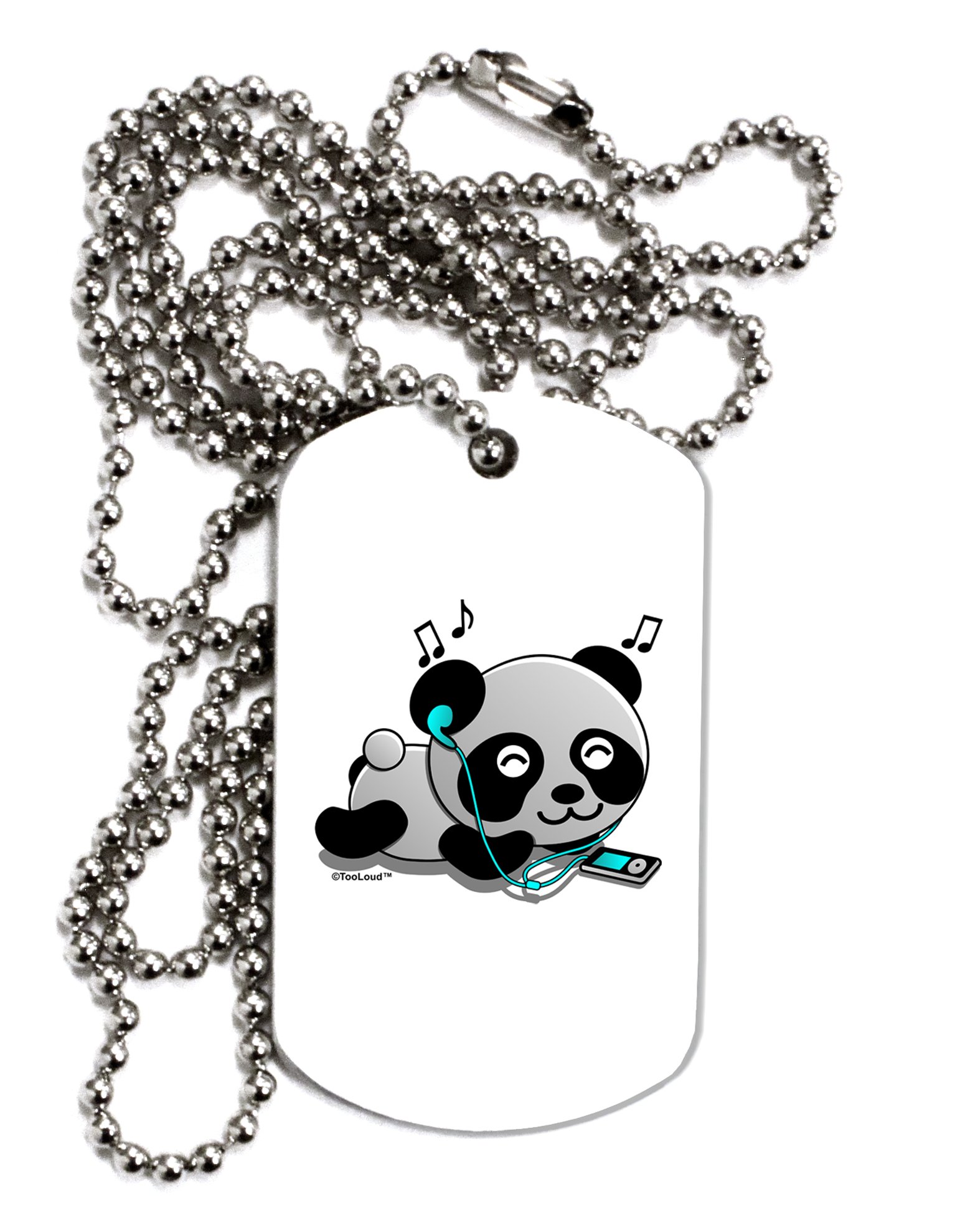 TOOLOUD Cute Panda With Ear Buds Adult Dog Tag Chain Necklace - 1 Piece