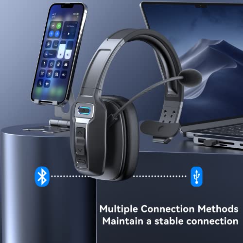 Dytole Trucker Bluetooth Headset, Bluetooth Headphones with Microphone AI Noise Cancelling with USB Dongle, 164ft Long Wireless Range & 60 Hrs Working Time, Wireless Headset for Computer with Mute