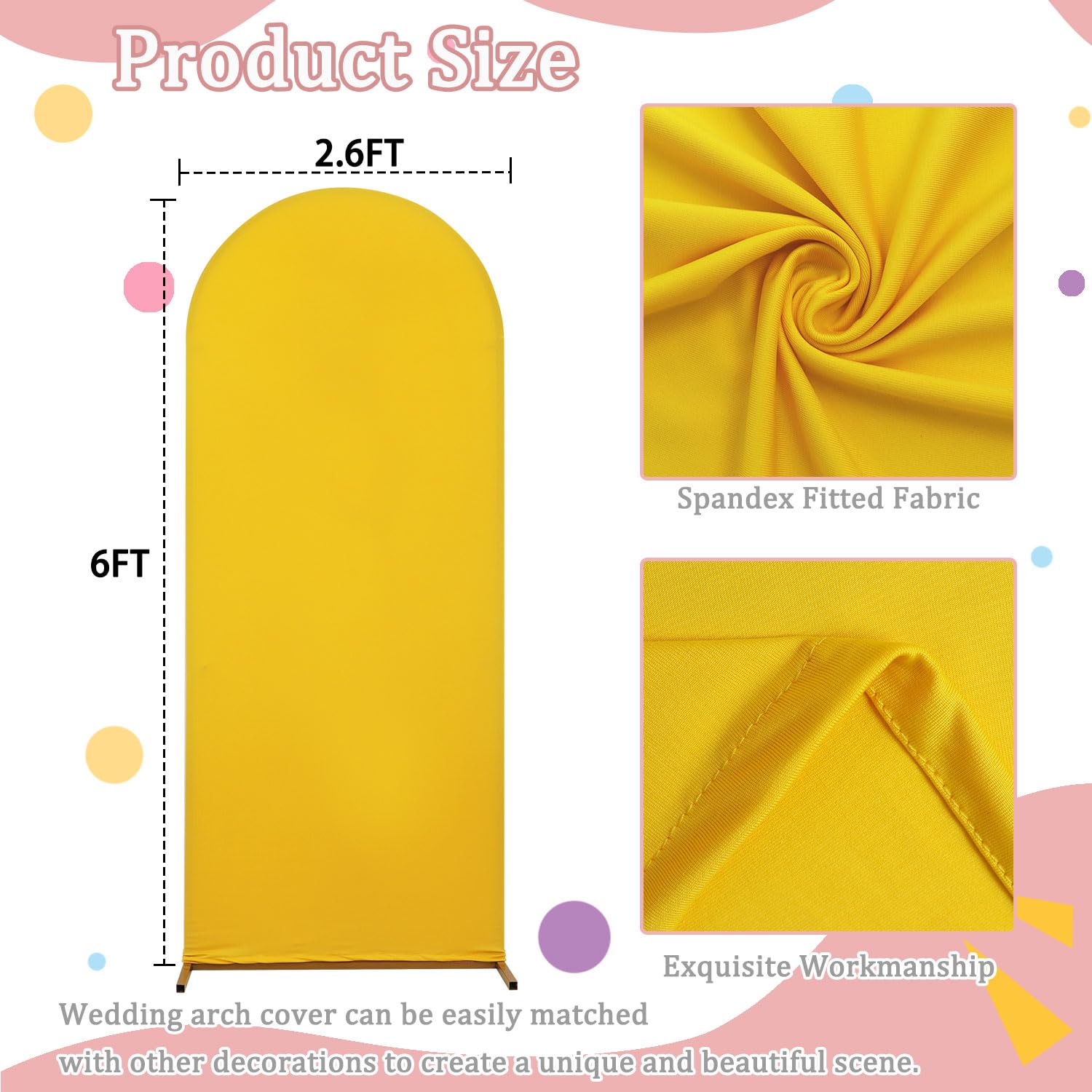 FOTSHARER Wedding Arch Backdrop Cover Chiara 2.6x6FT Gold Arch Cover for Party Events Spandex Fitted Arch Covers Fabric for Photography Round Top Backdrop for Birthday Ceremony Decorations