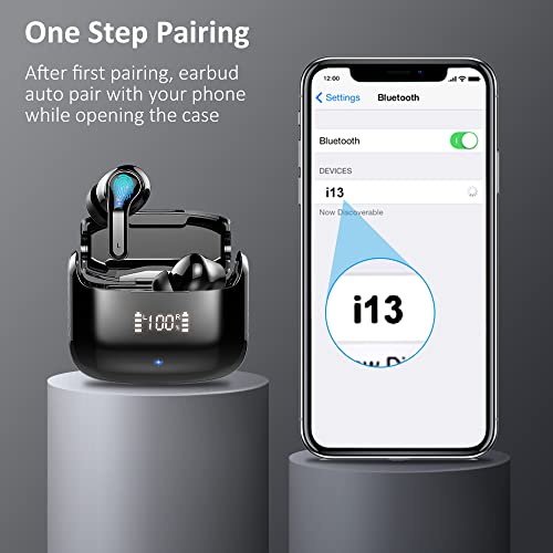 Wireless Earbud, Bluetooth 5.3 Headphones Bluetooth Earbud, Deep Bass Wireless Earphones in Ear Noise Cancelling Ear Buds 40H Dual Mic Call, USB-C LED Display IP7 Waterproof Headset for Sport-2022 New