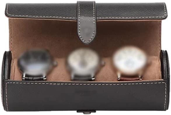 Watch Holder Watch Roll Travel Suitcase Retro Round Watch Organiser Box Leather 3 Slots Watch Box Display Storage Case Watch Organizer (Color : Red) (Black2)