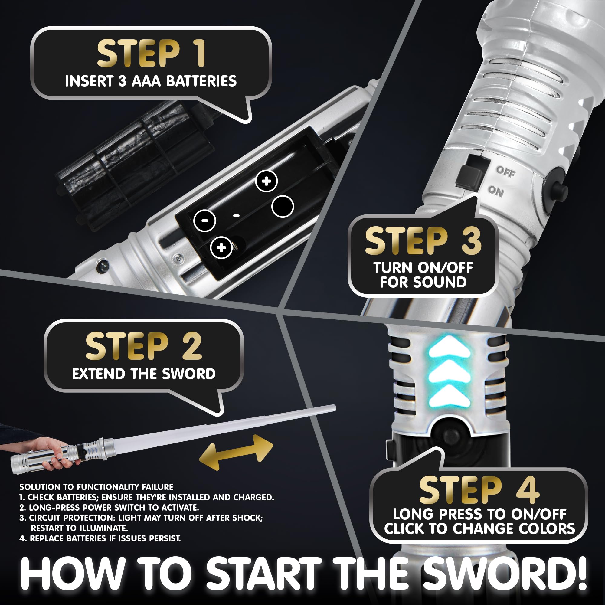 JOYIN Extendable 2-in-1 Light Up Sword for Kids, Dual LED Swords Set with FX Sound (Motion Sensitive) and Realistic Sliver Handle for Fighters and Warriors, New Years Eve Party Supplies Boys Stuff
