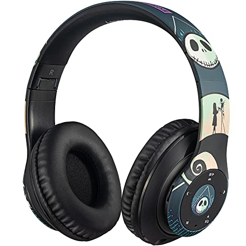 Disney Nightmare Before Christmas Bluetooth Over Ear Headphones, Wireless and Wired Foldable Headset Built-in Microphone - Tim Burton Jack Skellington & Sally - Adults Kids Audifonos Auriculares