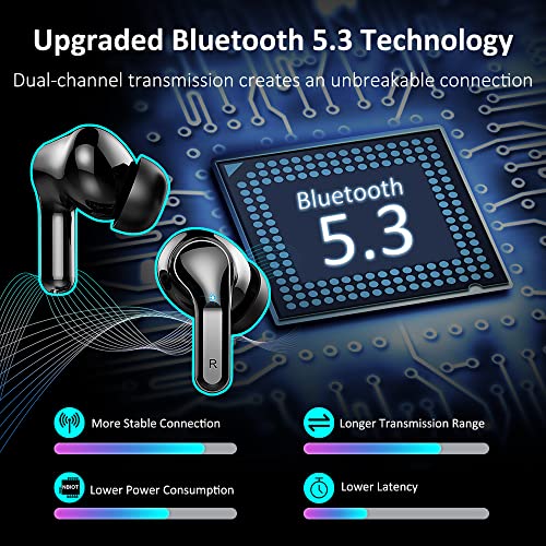 Wireless Earbud, Bluetooth 5.3 Headphones Bluetooth Earbud, Deep Bass Wireless Earphones in Ear Noise Cancelling Ear Buds 40H Dual Mic Call, USB-C LED Display IP7 Waterproof Headset for Sport-2022 New