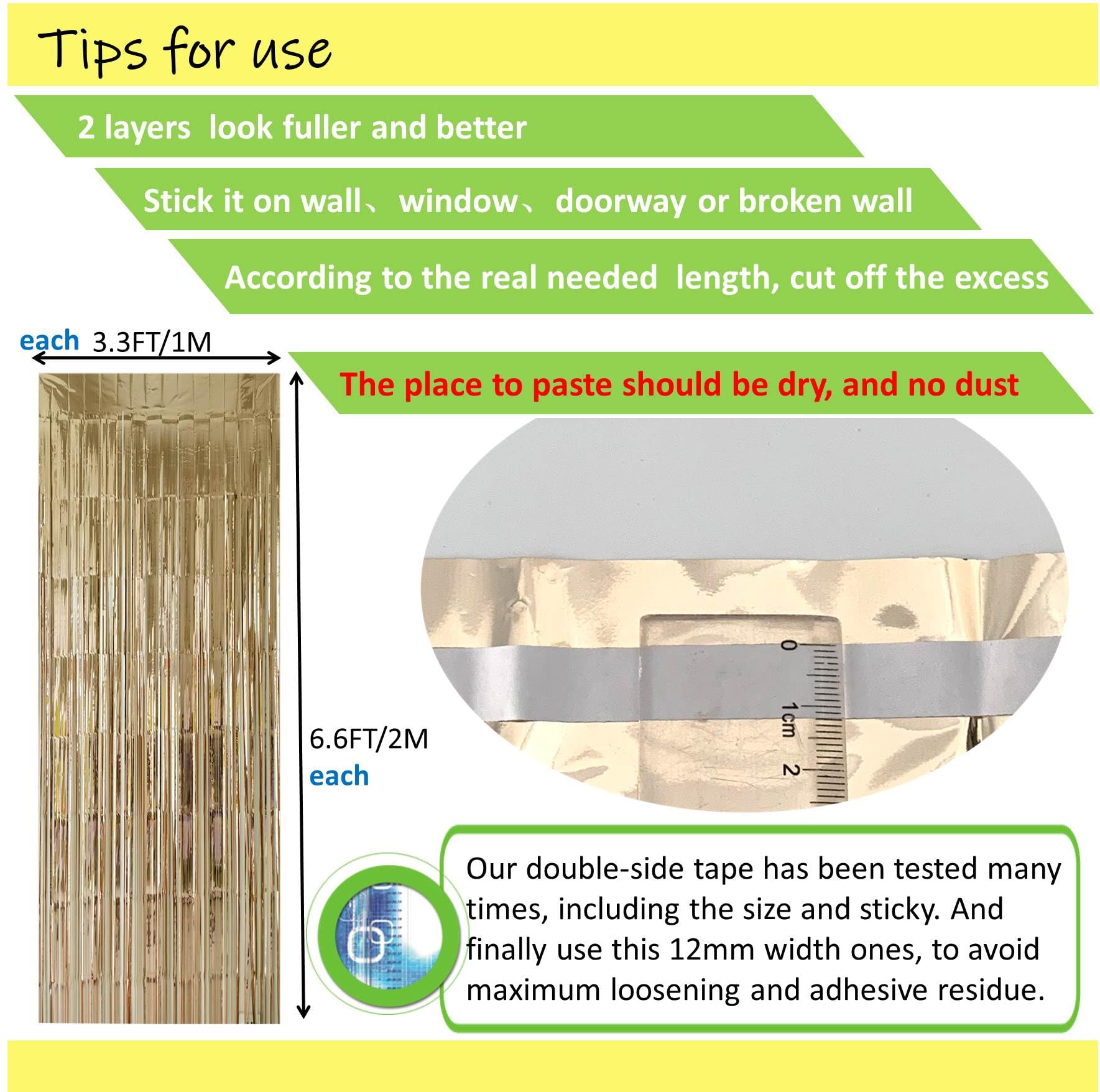 3 Pack 3.3 x 6.6 ft Champagne Gold Tinsel Foil Fringe Curtain Metallic Photo Booth Backdrop Doorway Streamer Party Decoration