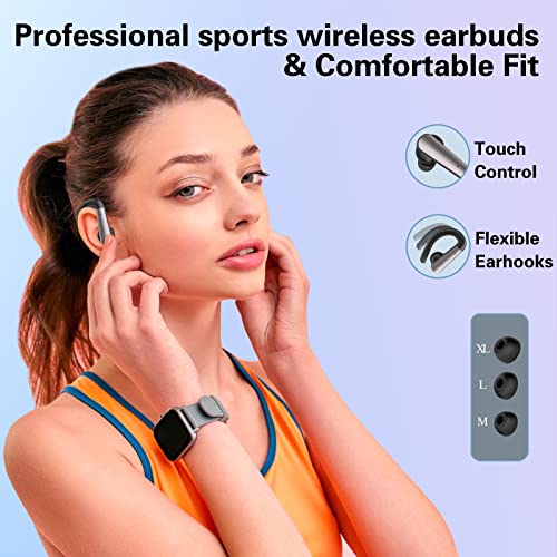 Wireless Earbuds, Sports Bluetooth Headphones with Earhooks, 4-Mics Clear Call,48Hrs Playtime,IPX7 Waterproof,LED Display,Support low latency mode, for Sports Running Workout Gaming(Upgrade for 2023)