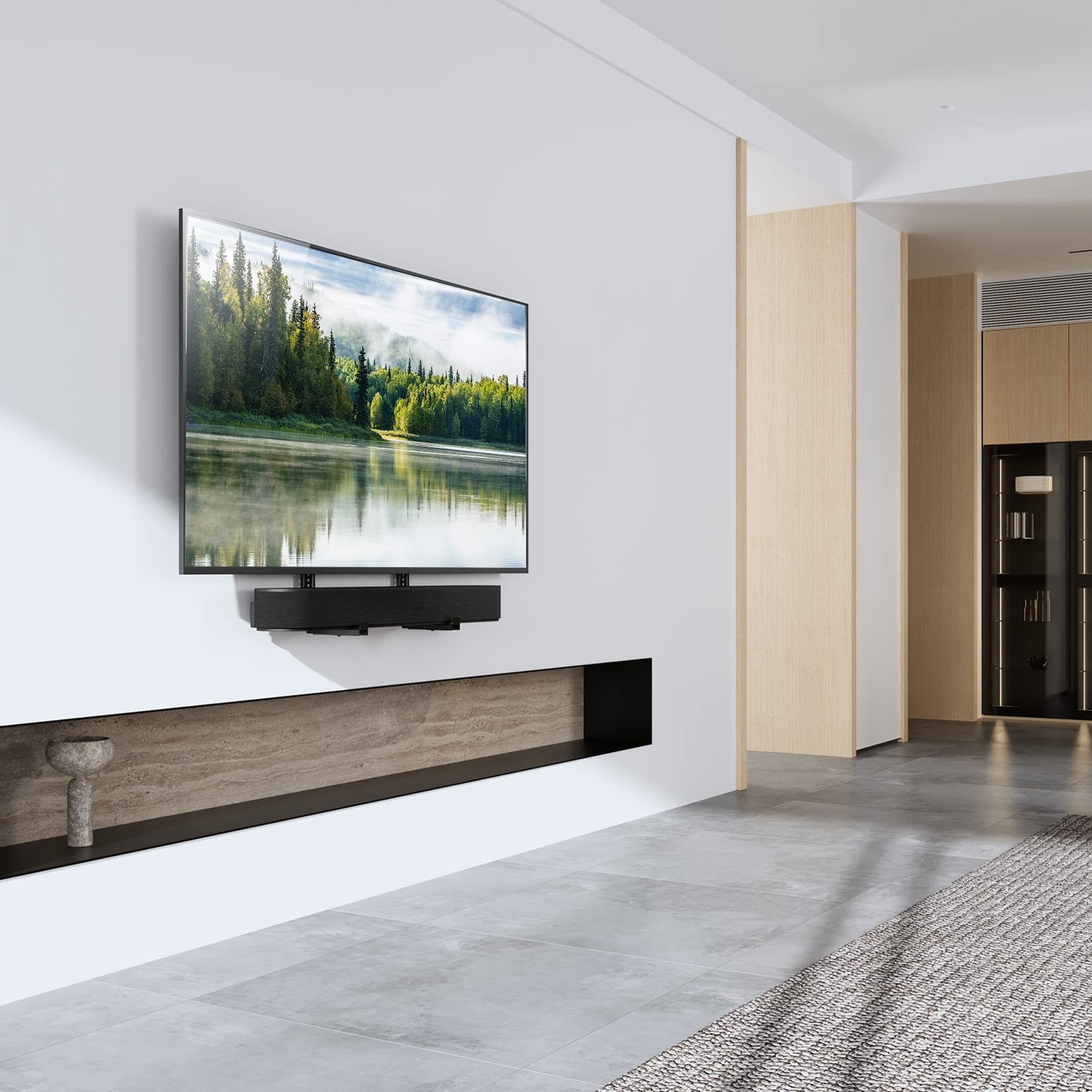 Sound Bar Mount Bracket Under Or Above TV,Soundbar Mount Bracket Extends 3.4"-6.1", Up to 33 Lbs with Non-Slip Base Holder,3 Installation Options,Max VESA 800x400mm