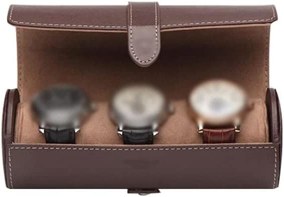 Watch Holder Watch Roll Travel Suitcase Retro Round Watch Organiser Box Leather 3 Slots Watch Box Display Storage Case Watch Organizer (Color : Red) (Brown)