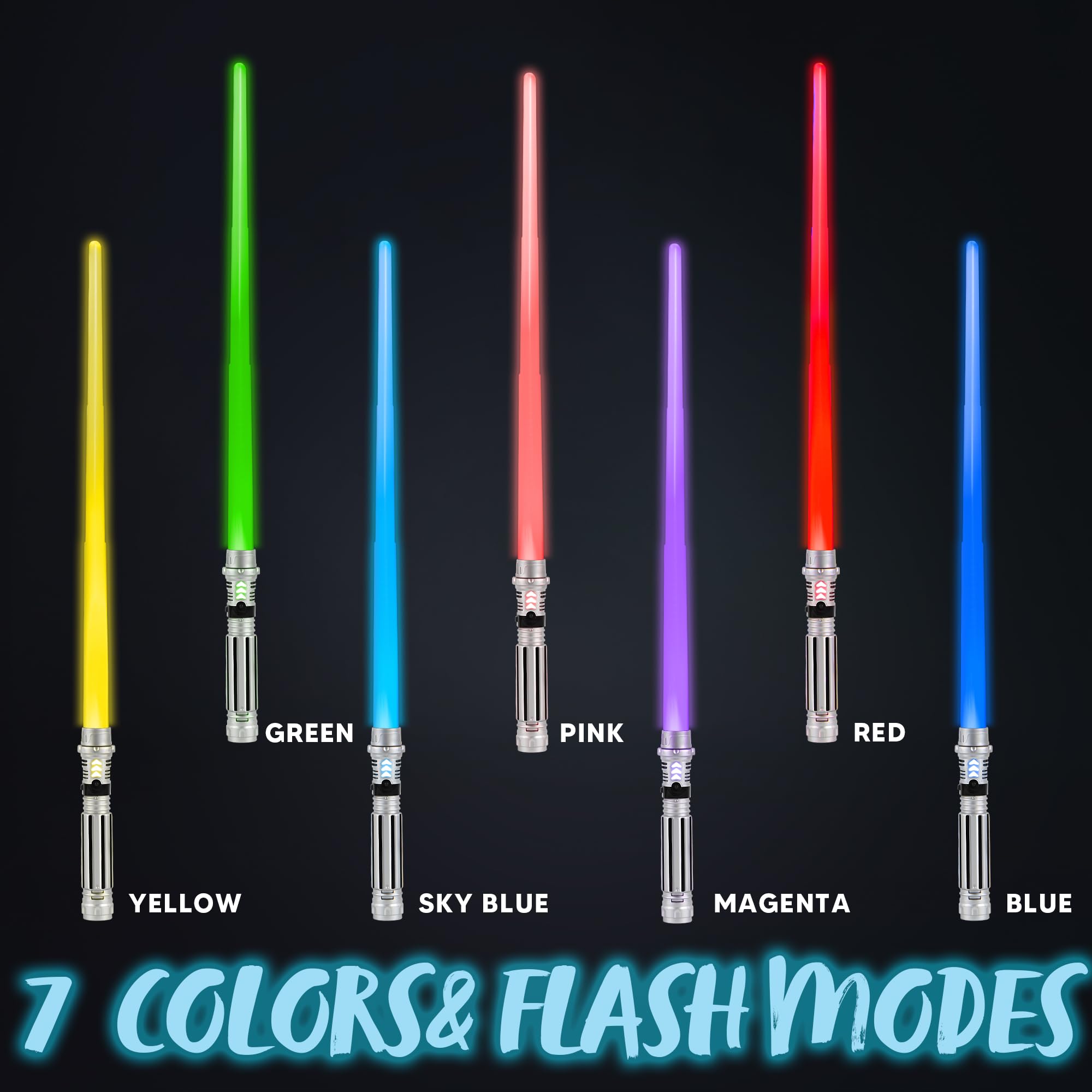 JOYIN Extendable 2-in-1 Light Up Sword for Kids, Dual LED Swords Set with FX Sound (Motion Sensitive) and Realistic Sliver Handle for Fighters and Warriors, New Years Eve Party Supplies Boys Stuff