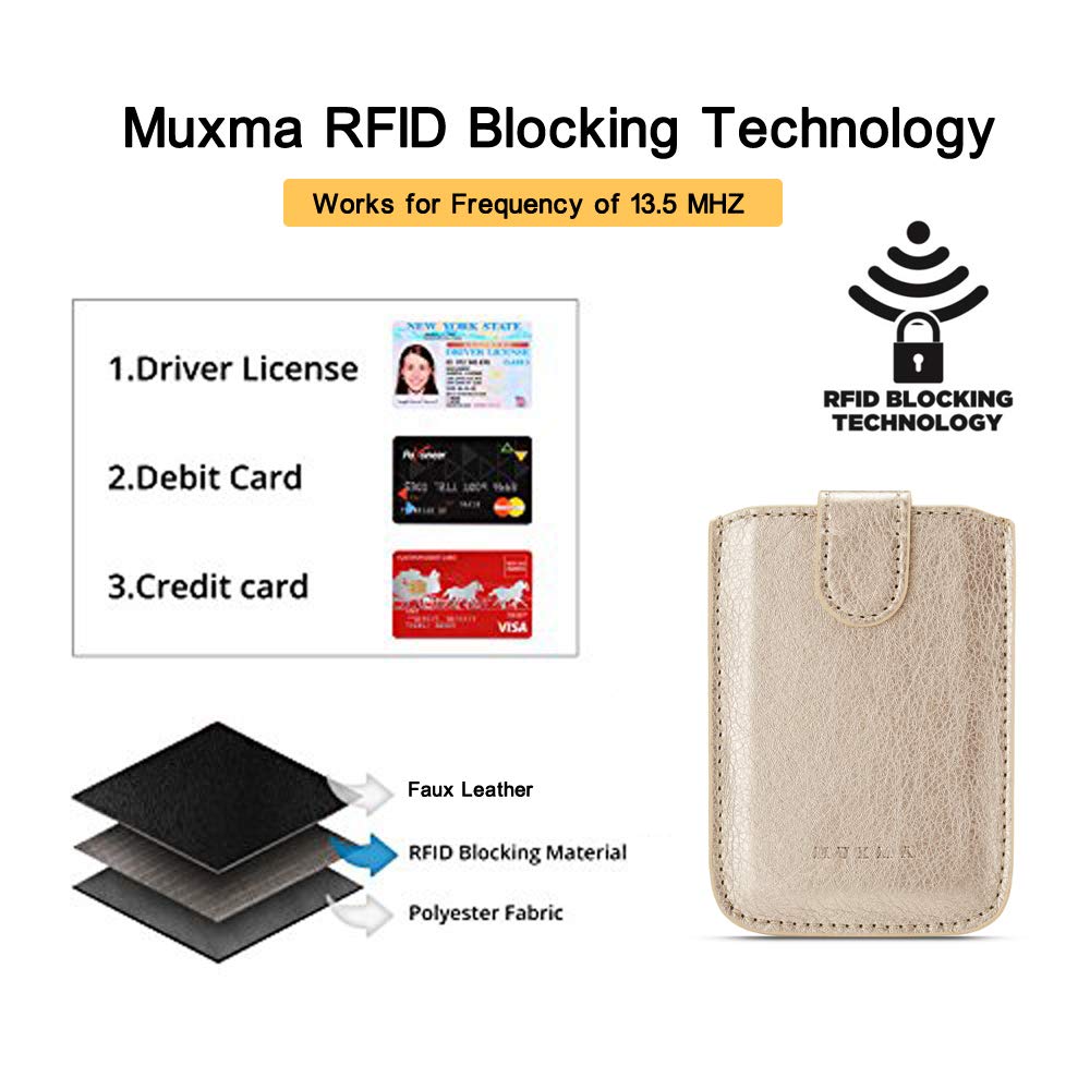 4-Seasons Arlgseln 5 Card Holder Phone Pouch, Stretchable Adhesive Purse Rfid Blocking ID Credit Card Slot Wallet stick on Back of Phone for iPhone 15/16 Pro Max Galaxy S24 Note 22 Ultra A55 (Gold)