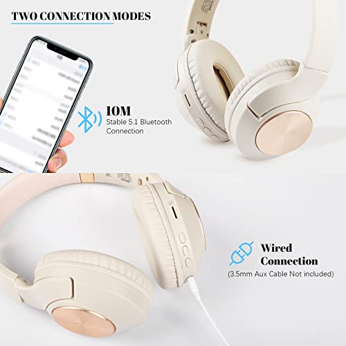 mucro Bluetooth Headphones Over-Ear Wireless & Wired Headphones with Mic Foldable HiFi Stereo On-Ear Headset Deep Bass with Soft Earmuffs for Phone TV PC Online Class Office