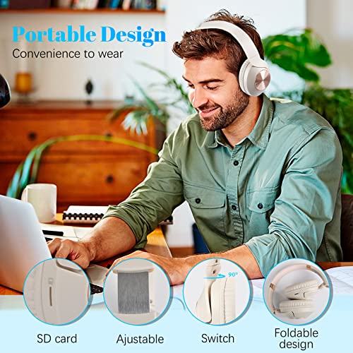 mucro Bluetooth Headphones Over-Ear Wireless & Wired Headphones with Mic Foldable HiFi Stereo On-Ear Headset Deep Bass with Soft Earmuffs for Phone TV PC Online Class Office