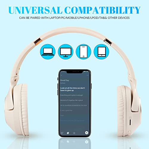 mucro Bluetooth Headphones Over-Ear Wireless & Wired Headphones with Mic Foldable HiFi Stereo On-Ear Headset Deep Bass with Soft Earmuffs for Phone TV PC Online Class Office