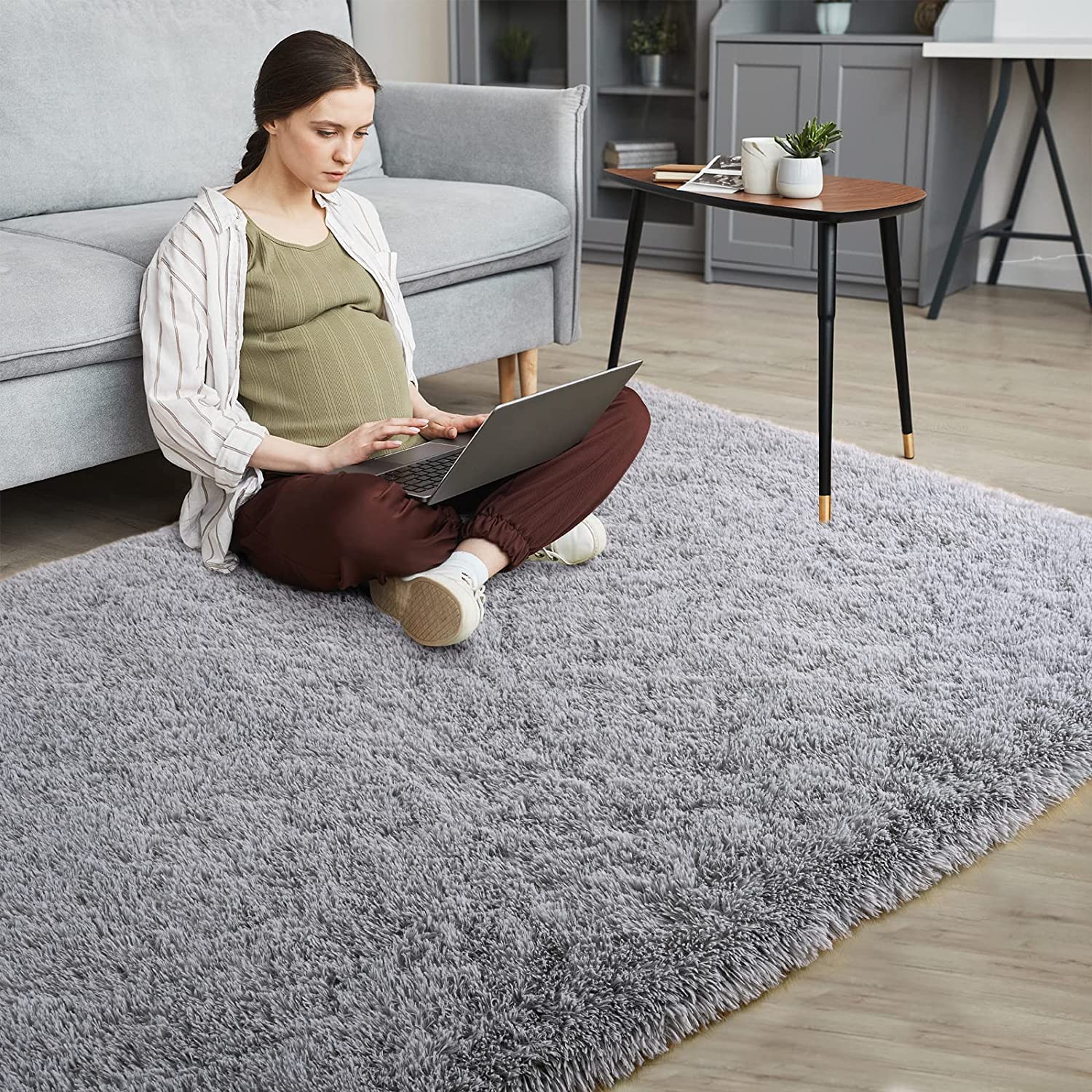 YOBATH Fluffy 8x10 Feet Large Area Rugs for Living Room Bedroom, Big Modern Soft Fuzzy Shaggy Carpet Shag Rugs Girls Boys Kids Nursery Dorm Room, Grey