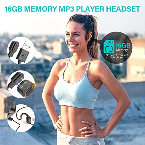 Open Ear Headphones,Wireless Bone Conduction Headset Bluetooth 5.1 with Mic - MP3 Play Built-in 16G Memory,IP68 Waterproof Sweatproof - Music Answer Phone Call for Swimming Skiing Driving Bicycling