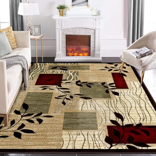 NANAN Anti-Slip Area Rug 5x8 Decorative Throw Rug Roll Wrapped Area Rug Woven Area Rug Non-Shedding Carpet for Laundry Living Room Nursery Bedroom,Brown/Red 5'x8'