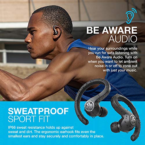 JLab JBuds Air Sport True Wireless Bluetooth Earbuds + Charging Case | Black | IP66 Sweat Resistance - Class 1 Bluetooth 5.0 Connection | 3 EQ Sound Settings JLab Signature, Balanced, Bass Boost