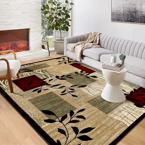 NANAN Anti-Slip Area Rug 5x8 Decorative Throw Rug Roll Wrapped Area Rug Woven Area Rug Non-Shedding Carpet for Laundry Living Room Nursery Bedroom,Brown/Red 5'x8'