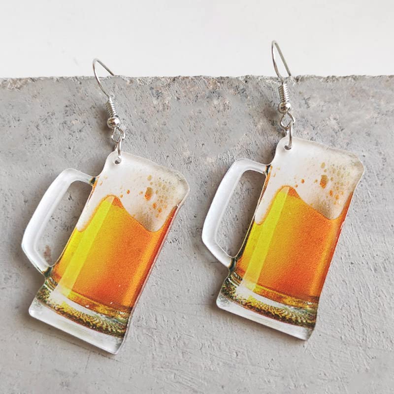 Lifelike 3D Simulation Beer Mug Earrings Miniature Wine Glass Dangle Drop Earrings for Women Cute Funny Food Ear Jewelry-yellow