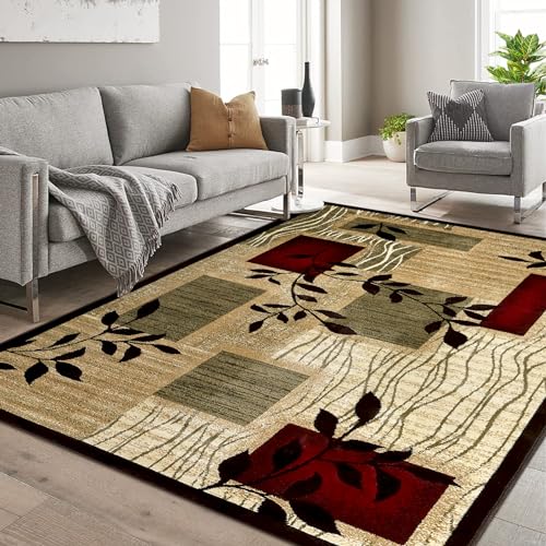 NANAN Anti-Slip Area Rug 5x8 Decorative Throw Rug Roll Wrapped Area Rug Woven Area Rug Non-Shedding Carpet for Laundry Living Room Nursery Bedroom,Brown/Red 5'x8'