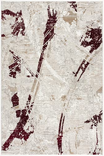 RUG BRANCH Cascade Contemporary Coastal Red Beige Indoor Area Rug for Living Room, Bedroom, Dining Room, and Kitchen - 8' x 10' (7'9" X 10'9")