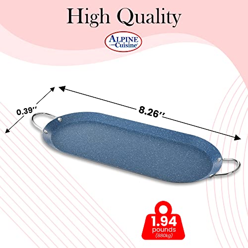 Alpine Cuisine Oval Comal Griddle 17.5x8in Nonstick Coating Blue with Durable Double Handle - Durable, Heavy Duty Comal for Cooking - Even-Heating