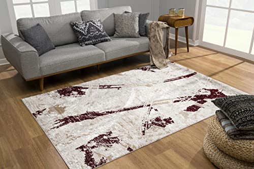 RUG BRANCH Cascade Contemporary Coastal Red Beige Indoor Area Rug for Living Room, Bedroom, Dining Room, and Kitchen - 8' x 10' (7'9" X 10'9")