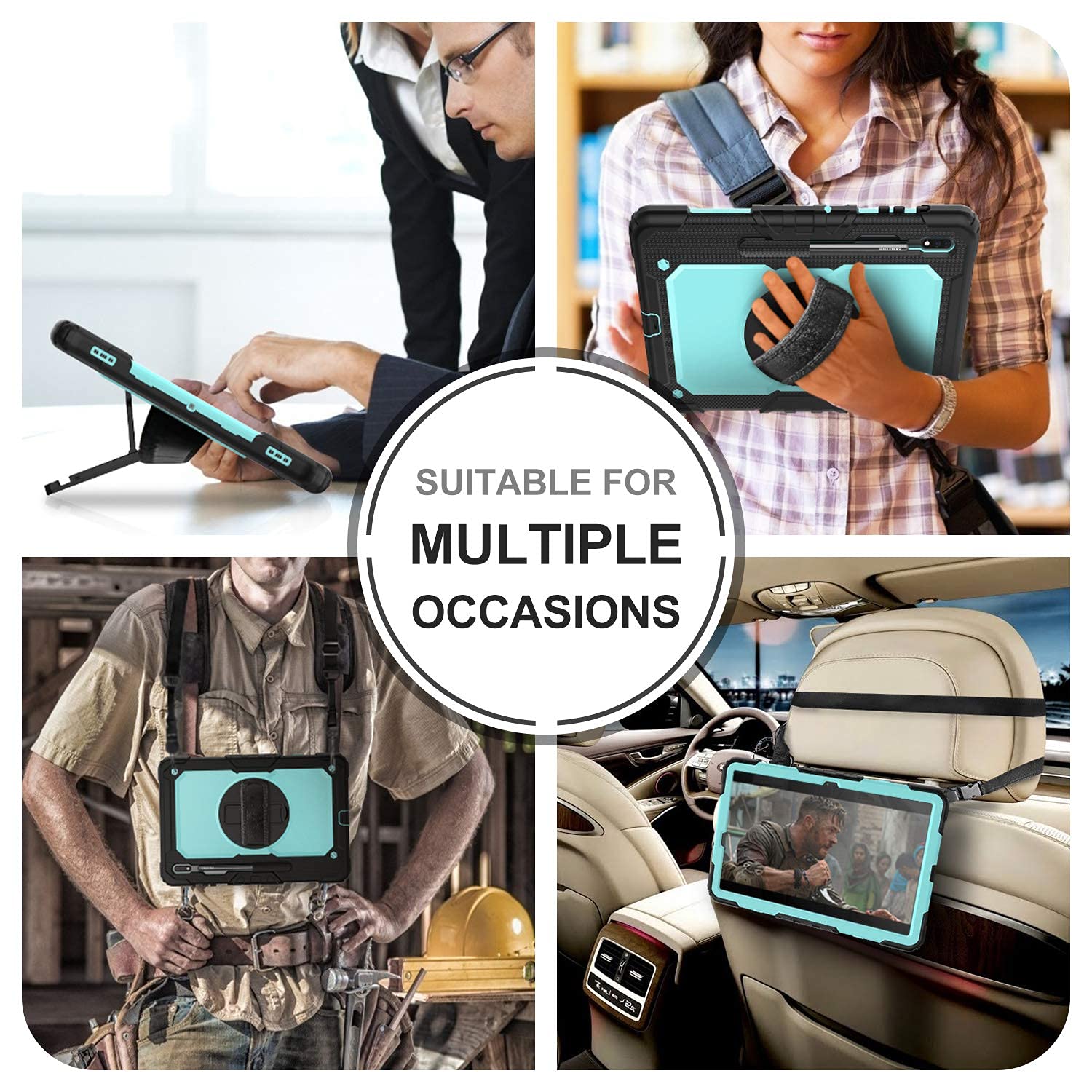 BASE MALL Tablet Case for Samsung Galaxy Tab S8 Plus 2022/S7 FE/S7 Plus 12.4 5G, [Shockproof] with Tempered Glass Screen Protector,360° Rotating Kickstand/Hand Strap/S Pen Holder (SkyBlue)