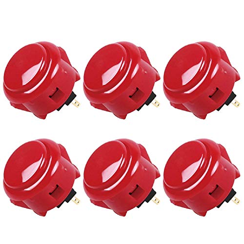 Sanwa 6 pcs OBSF-30 Original Push Button 30mm - for Arcade Jamma Video Game & Arcade Joystick Games Console (Red), Use for Arcade Game Machine Cabinet S@NWA