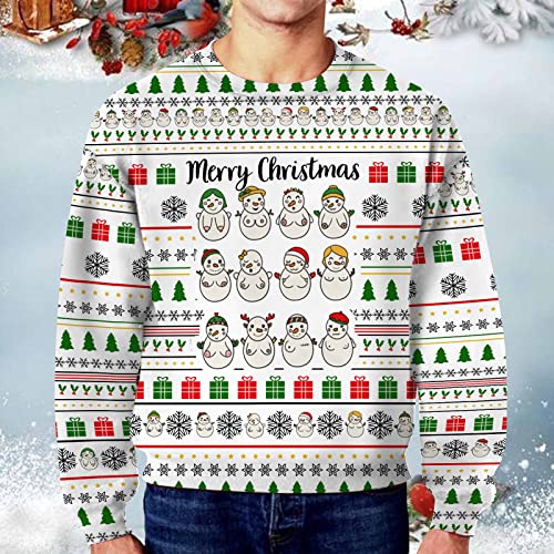 Men's Ugly Christmas Sweatshirt Funny Top Crewneck Long Sleeve Holiday Pullover 3D Printed Graphic Sweatshirts