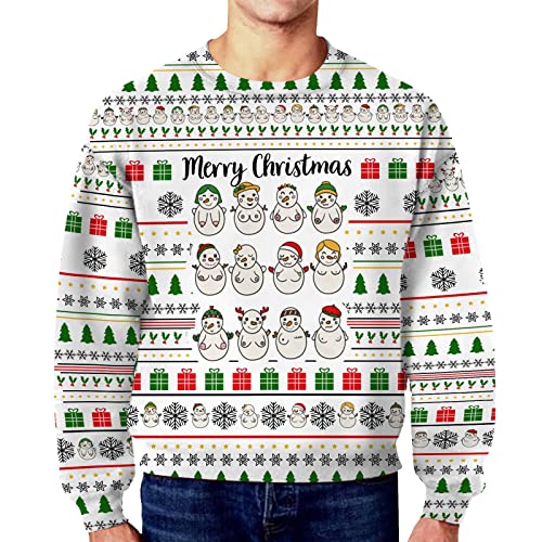 Men's Ugly Christmas Sweatshirt Funny Top Crewneck Long Sleeve Holiday Pullover 3D Printed Graphic Sweatshirts