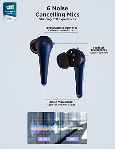 1MORE ComfoBuds Pro Noise Cancelling Earbuds, ANC True Wireless Earbuds Bluetooth 5.0, Multi Modes, Personalized EQ, 6 Mics, 28H Playtime, Fast Charge, in Ear Bluetooth Headphones, Blue