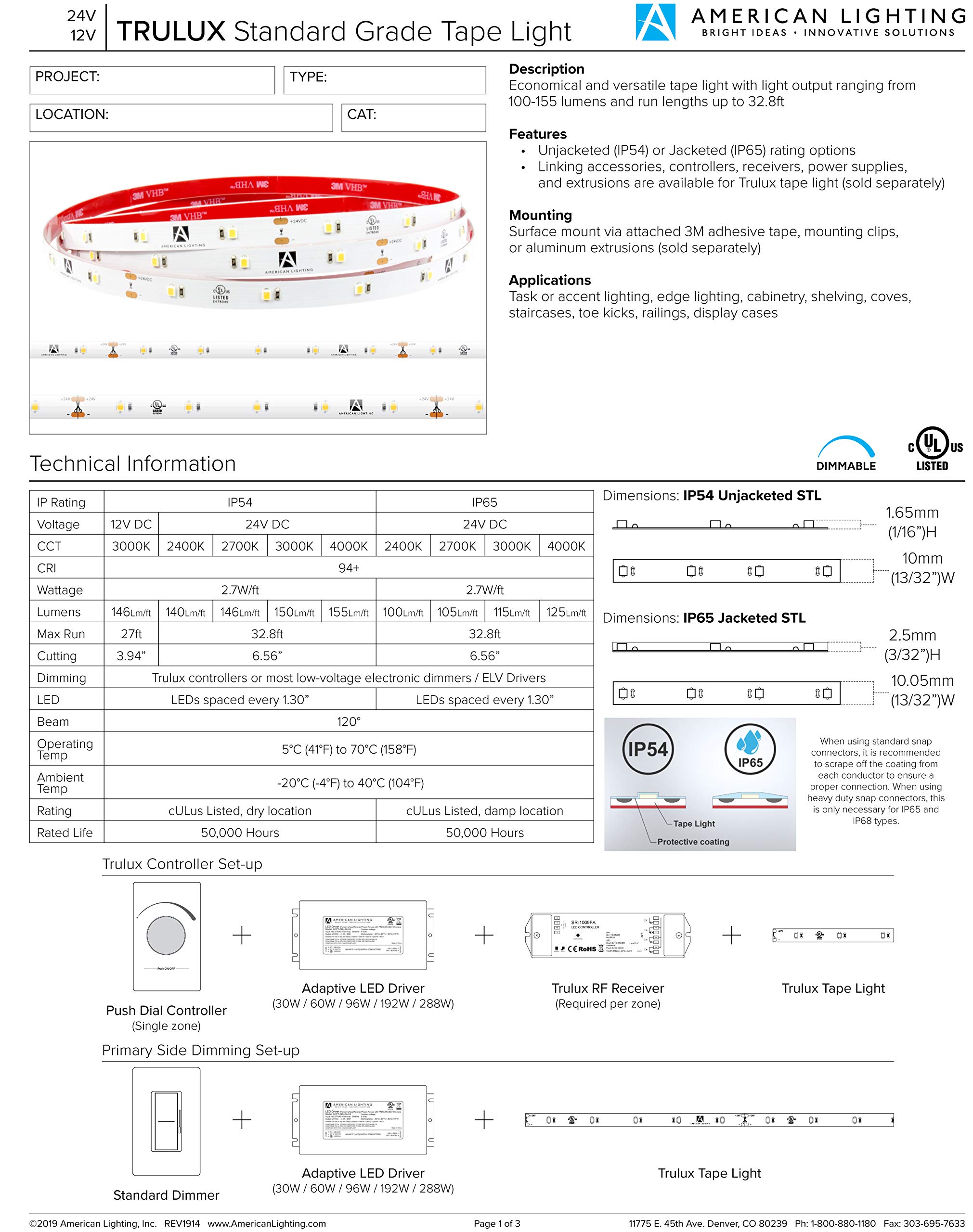 TRULUX STL-WW-100-MASTER STL-WW-100 IP54 Standard Grade LED Tape Light Reel, Reel-100ft, Warm White 3000K