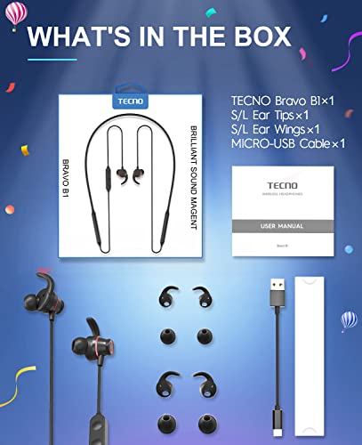 Tecno B1 Bluetooth Headphones, Bluetooth Earbuds Wireless with 38Hrs Playtime, Wireless Bluetooth Headphones for Sports, Sweatproof & IPX5 Waterproof Wireless Headphones(Black)