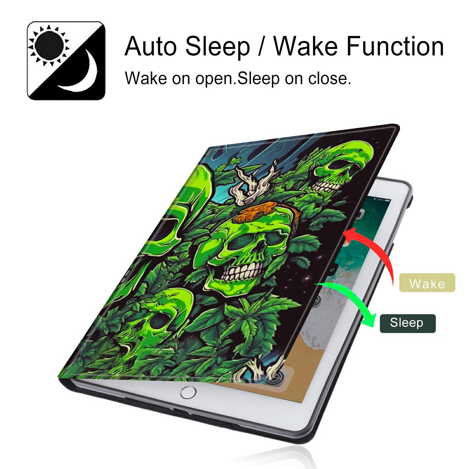 BPQOJB Case for Galaxy Tab S8 Plus/S7 FE/S7 Plus with Adjustable Stand & Auto Wake/Sleep Smart Protect Cover Case for Samsung Galaxy Tab S8 Plus/S7 FE 5G/S7 Plus 12.4 inch - Green Forest Skull