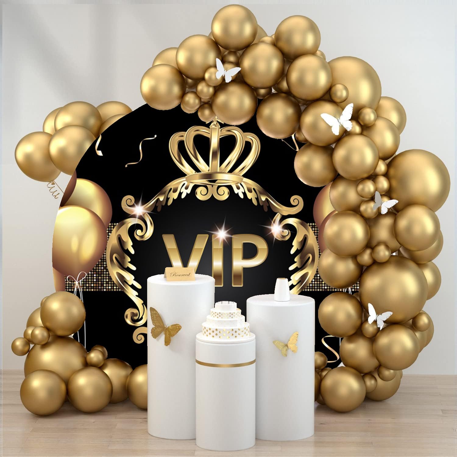 Renaiss Gold VIP Party Round Backdrop Cover 3.2 ft Red Carpet Stars Event Ceremony Celebrity Polyester Circle Photography Background Party Decorations Portrait Photo Prop