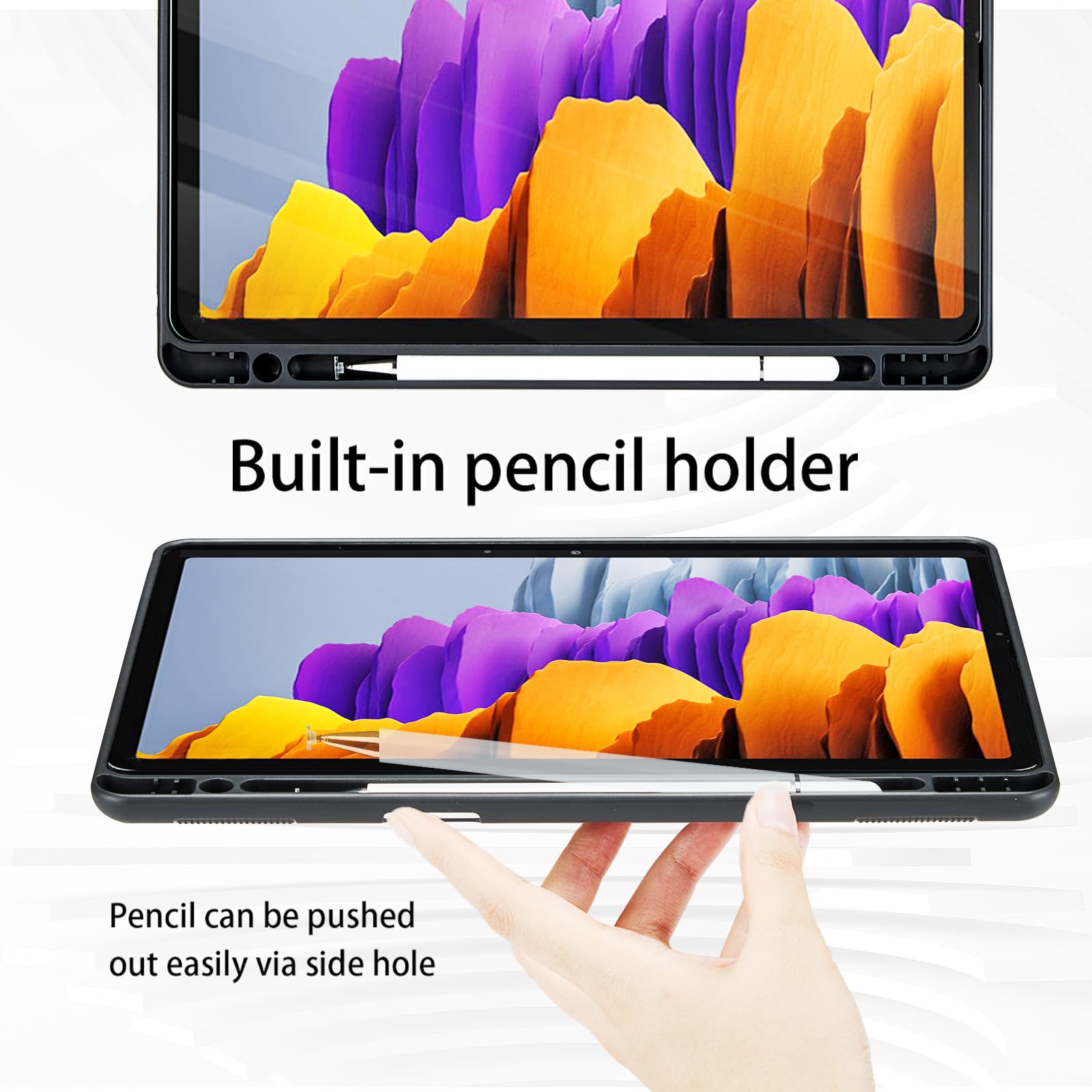 Case for Samsung Galaxy Tab S8 2022/S7 2020 11 Inch - Model(SM-X700/X706/T870/T875/T878) with S Pen Holder, PU Leather Bussiness Flip Case with Hand Strap and Pocket, Black