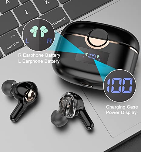 Bluetoth Headphones 4 Dynamic Drivers Wireless Earbuds 40Hrs Playtime with LED Display Charging Case Touch Control in-Ear Earphones with Mic Premium Deep Bass Headset for Sport Black