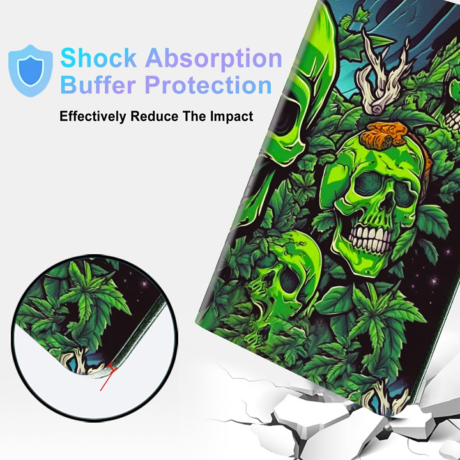 BPQOJB Case for Galaxy Tab S8 Plus/S7 FE/S7 Plus with Adjustable Stand & Auto Wake/Sleep Smart Protect Cover Case for Samsung Galaxy Tab S8 Plus/S7 FE 5G/S7 Plus 12.4 inch - Green Forest Skull