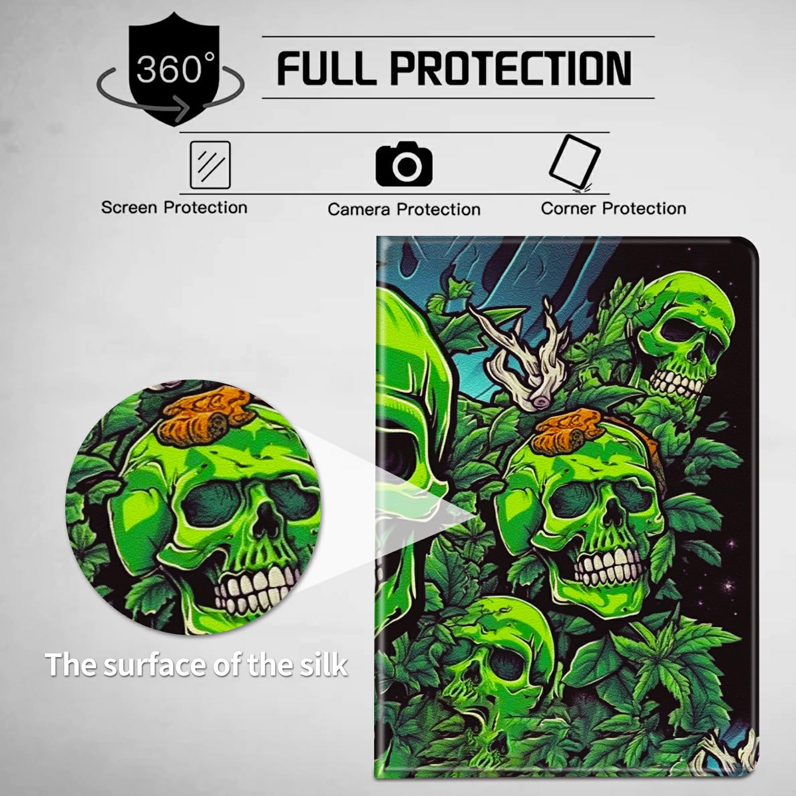 BPQOJB Case for Galaxy Tab S8 Plus/S7 FE/S7 Plus with Adjustable Stand & Auto Wake/Sleep Smart Protect Cover Case for Samsung Galaxy Tab S8 Plus/S7 FE 5G/S7 Plus 12.4 inch - Green Forest Skull