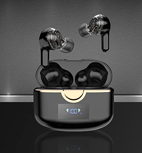 Bluetoth Headphones 4 Dynamic Drivers Wireless Earbuds 40Hrs Playtime with LED Display Charging Case Touch Control in-Ear Earphones with Mic Premium Deep Bass Headset for Sport Black