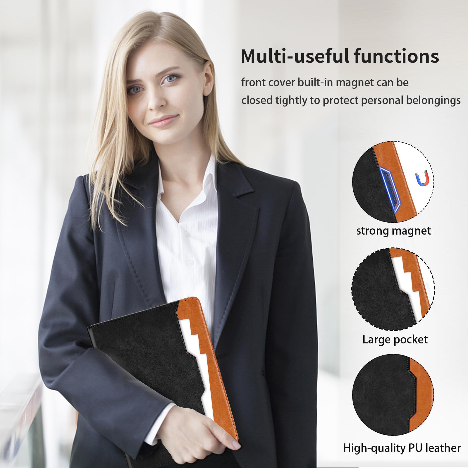 Case for Samsung Galaxy Tab S8 2022/S7 2020 11 Inch - Model(SM-X700/X706/T870/T875/T878) with S Pen Holder, PU Leather Bussiness Flip Case with Hand Strap and Pocket, Black