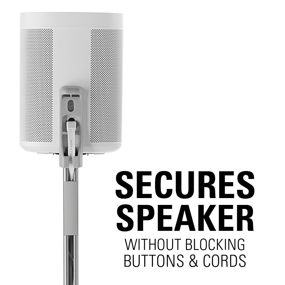 Sanus Adjustable Height Wireless Speaker Stands Designed for SONOS ONE, ONE SL, Play:1, and Play:3 - Tool-Free Height Adjust Up to 16" with Built in Cable Management - Single White…