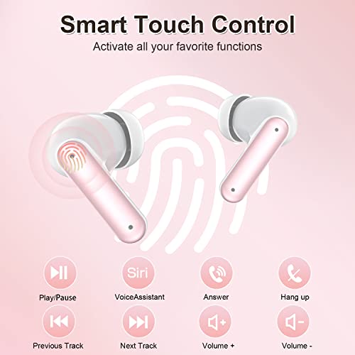 ZIUTY Wireless Earbuds, Bluetooth 5.3 Headphones 50H Playtime with LED Digital Display Charging Case, IPX5 Waterproof Earphones with Mic for Android iOS Cell Phone Computer Laptop Sports (Pink)