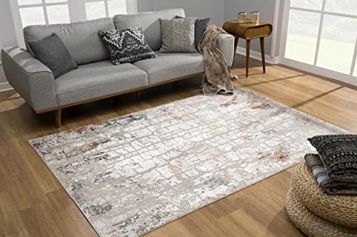 RUG BRANCH Cascade Contemporary Abstract Beige Blue Indoor Area Rug for Living Room, Bedroom, Dining Room, and Kitchen - 8' x 10' (7'9" X 10'9")