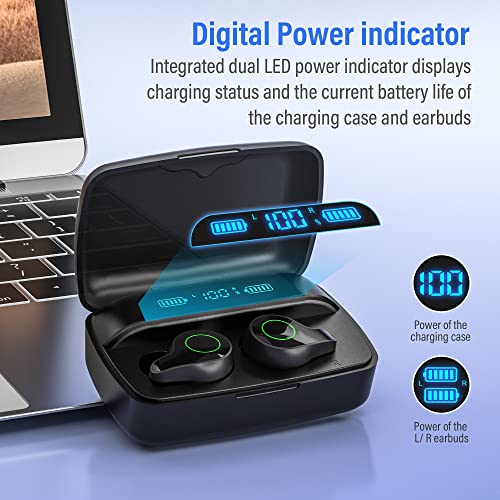 Esiposs Wireless Earbuds, Bluetooth 5.0 Ear Buds 156hr Playtime, in-Ear Headphones with Mic Stereo IPX7 Waterproof Fast Charging Earphones with USB-C LCD Charging Case for iPhone Android