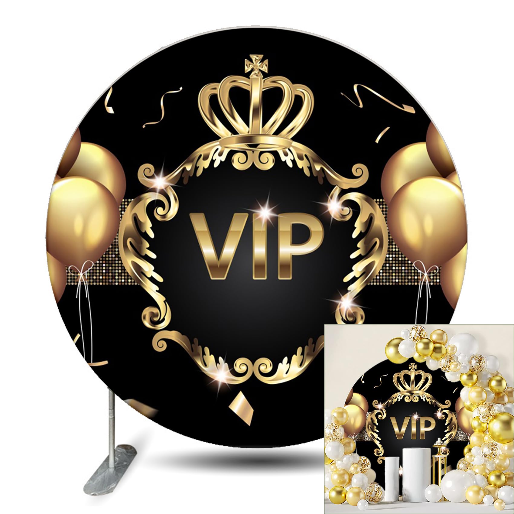 Renaiss Gold VIP Party Round Backdrop Cover 3.2 ft Red Carpet Stars Event Ceremony Celebrity Polyester Circle Photography Background Party Decorations Portrait Photo Prop