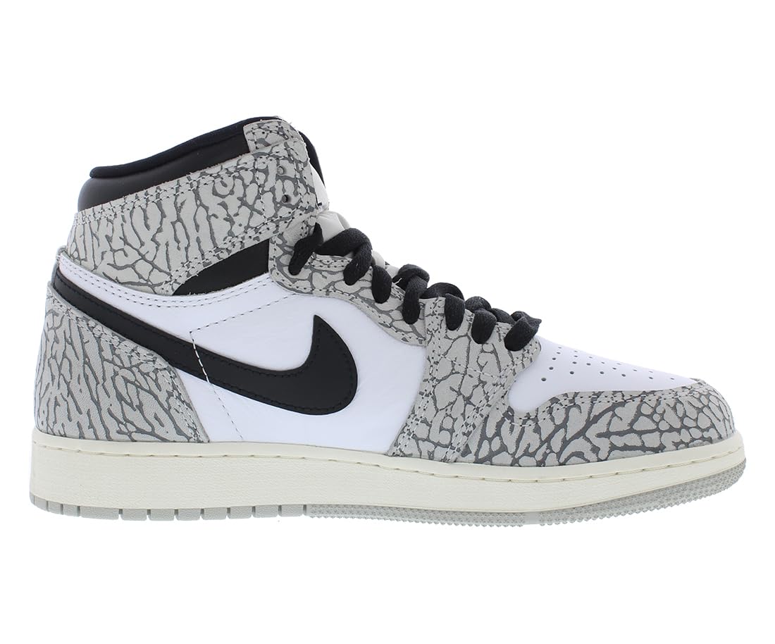 Nike Big Kid's Jordan 1 Retro High OG White Cement Grey/Blk/Wht (FD1437 052) - 4, Tech Grey/Muslin Black/White
